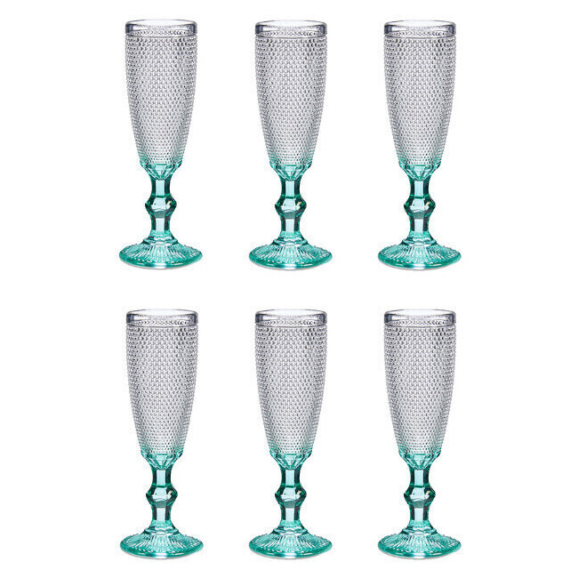 Copo de champanhe de 185 ml com pontos e base turquesa - 6 unidades por ...