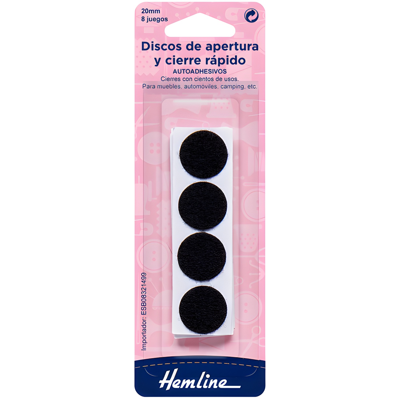 Velcro autocolante em discos de 2 cm - Bainha - 8 pares por 2,30