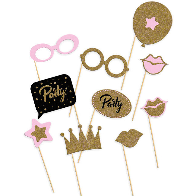 Kit photocall de aniversário dourado e cor-de-rosa - 6 unidades por 2,75